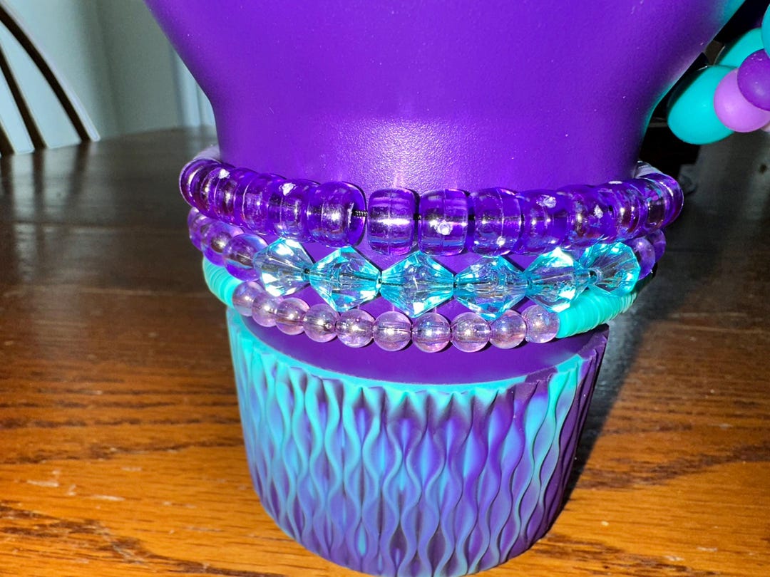 Custom Beaded Cup Bracelet Bead Stack Trio Purple and Turquoise - Etsy