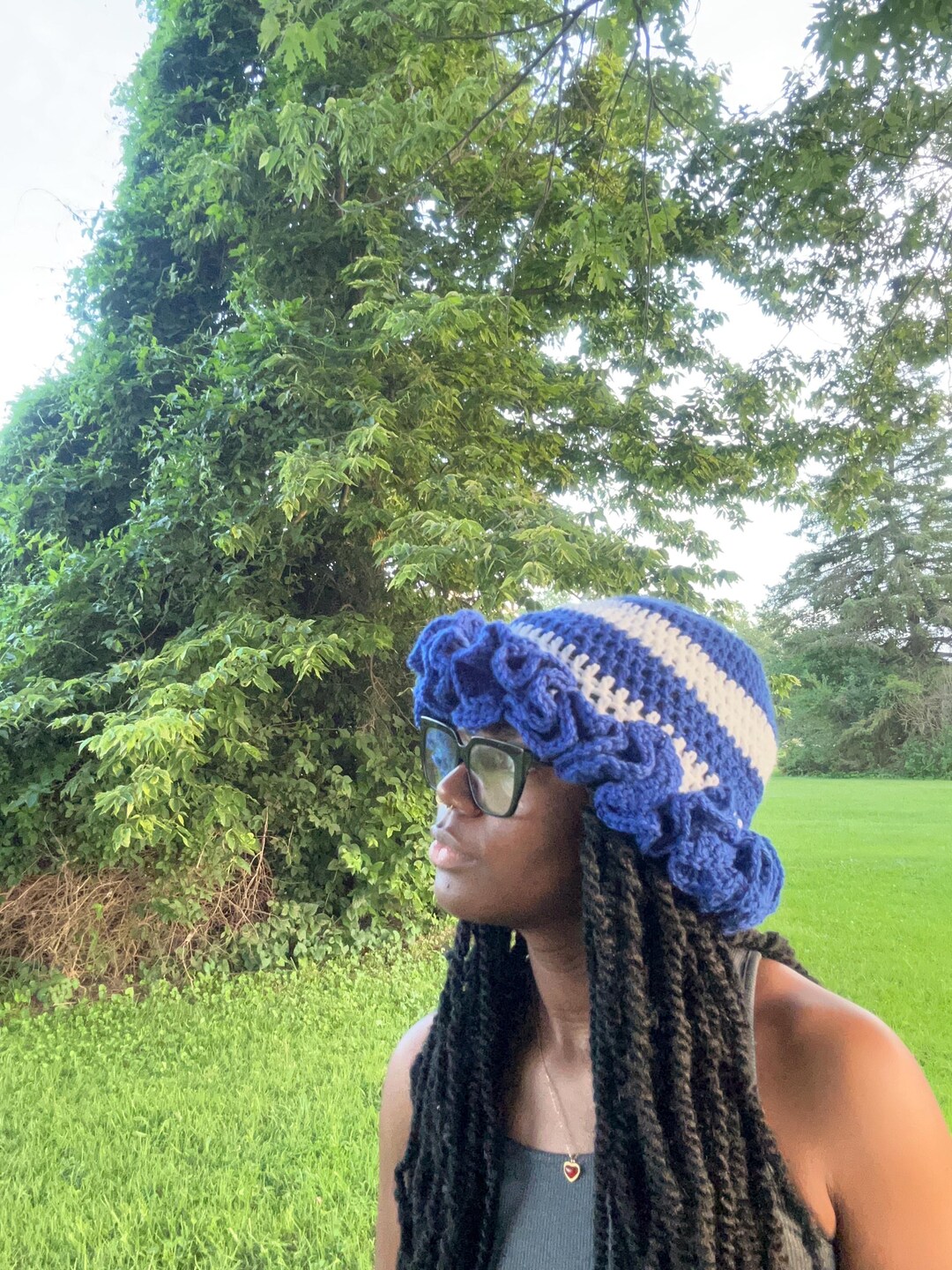 Blue and White Frilly Hat - Etsy