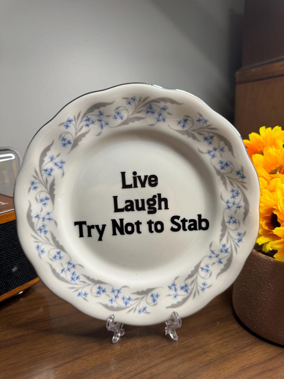 Vintage Floral Plate With Snarky/funny Saying “live Laugh Try Not to ...