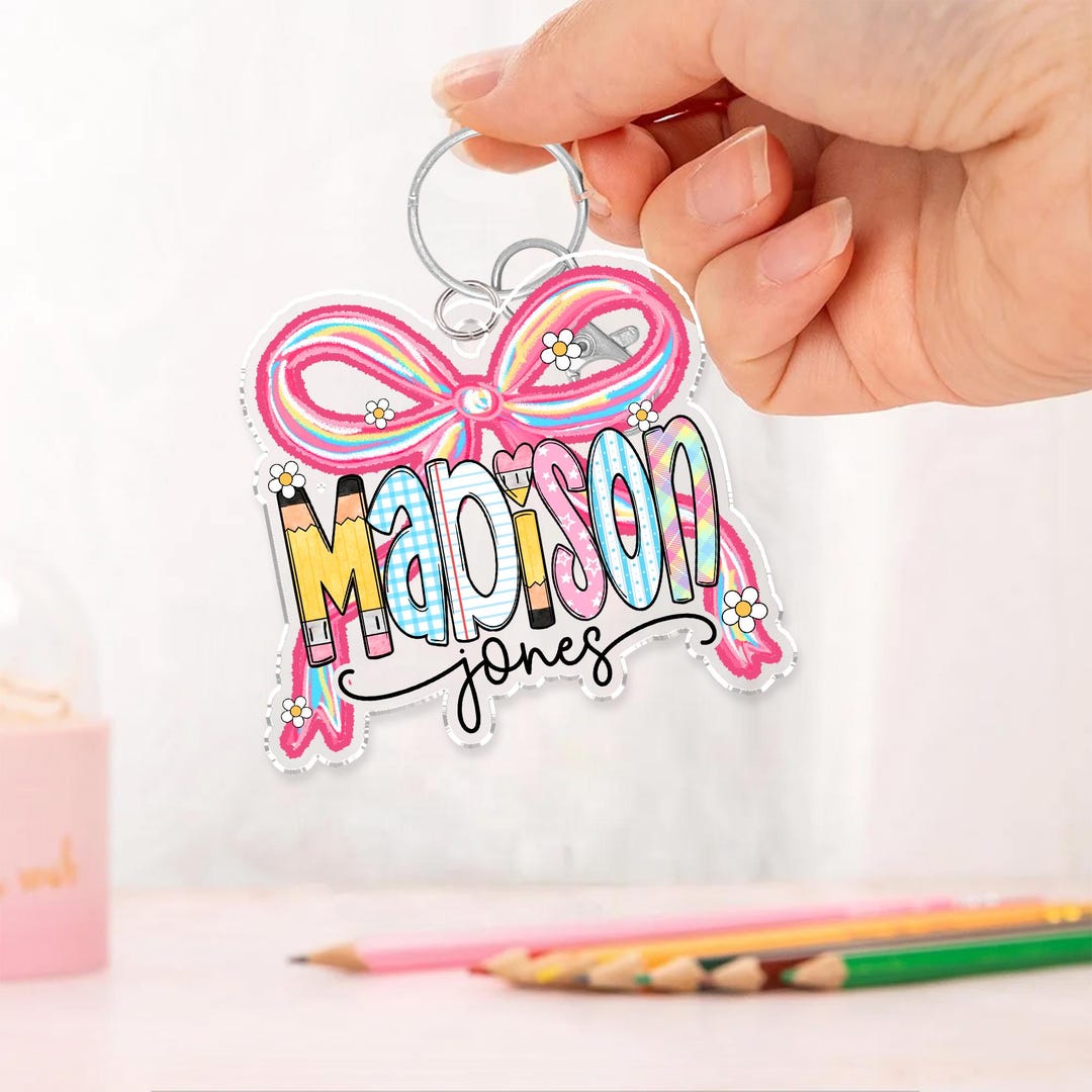 Coquette Girls Name Tag, Cute Pink Bow Backpack Name Tag, Custom Kids ...