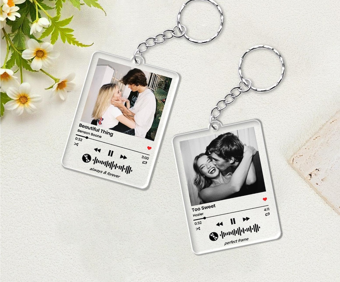 Custom Song Keychain, Couple Photo Keychain, Valentine's Gift for ...
