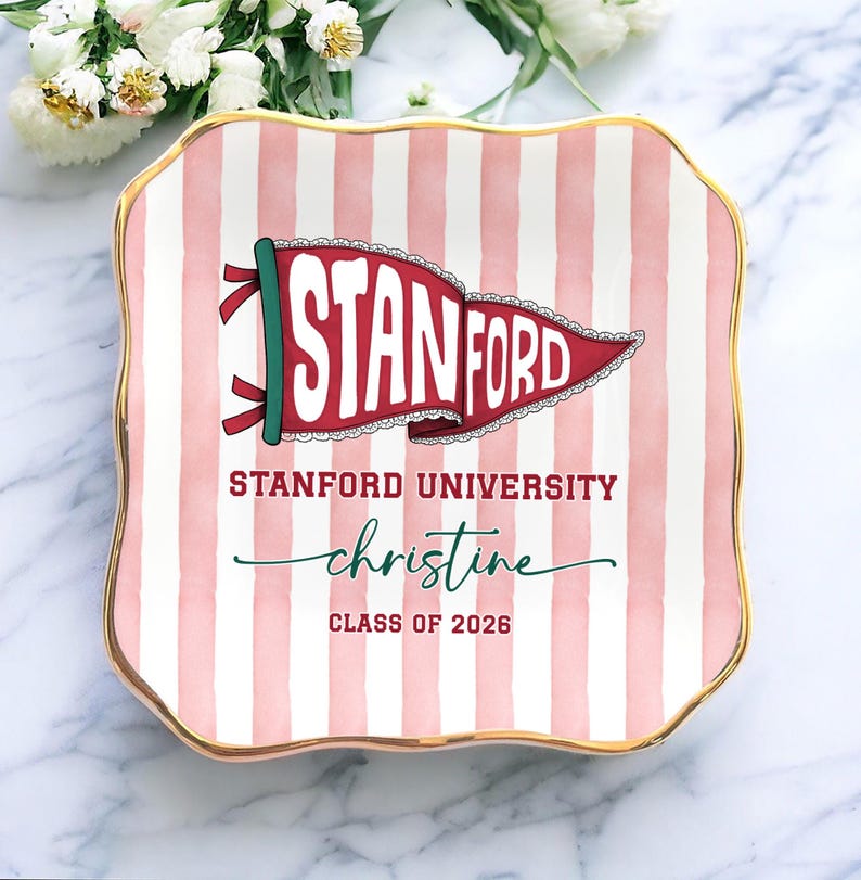 Personalized School Pennant Flag Ring Dish, Graduation Gift, College ...