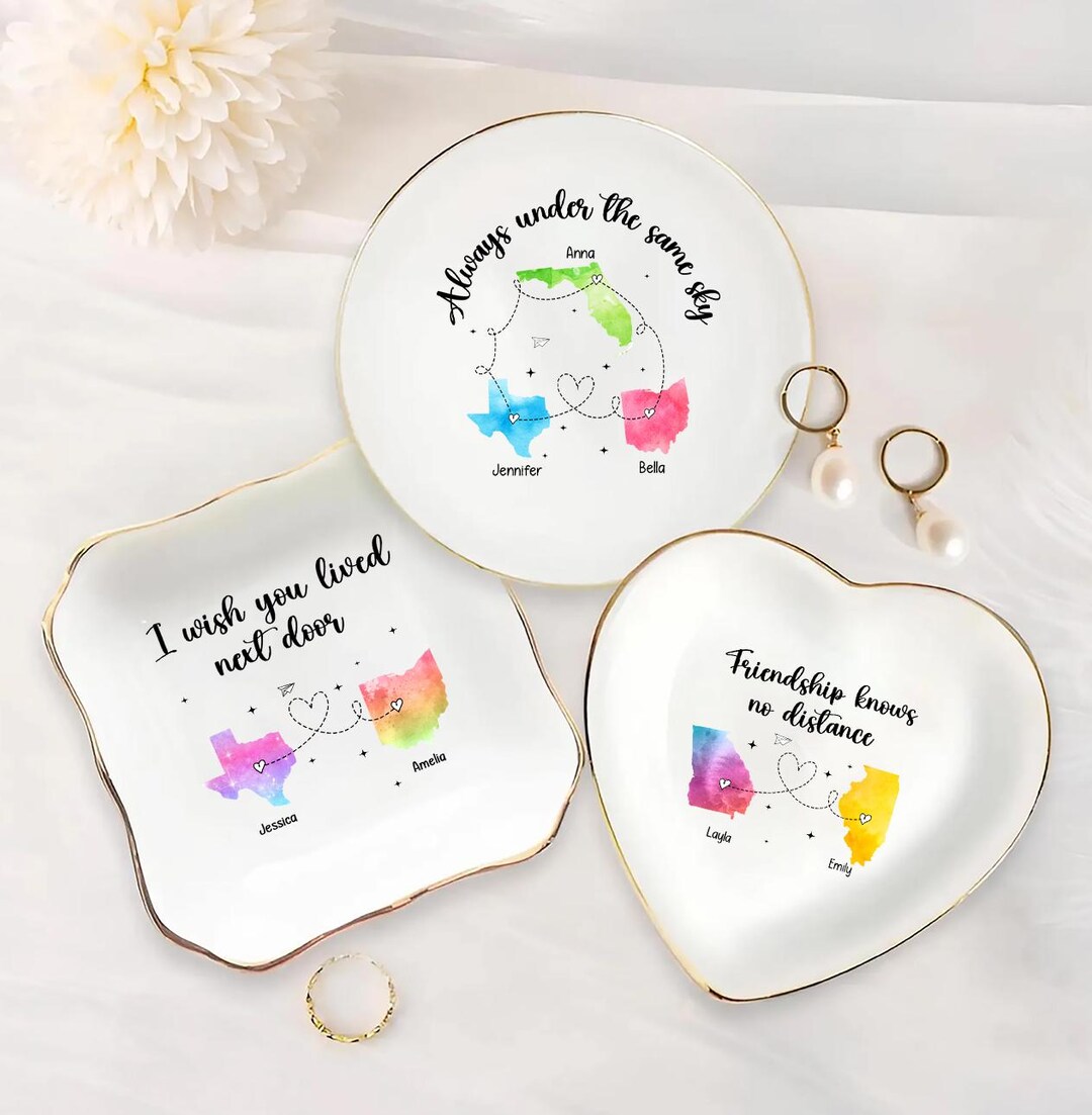 Long Distance Bestie Jewelry Tray, Custom Best Friend Trinket Tray ...