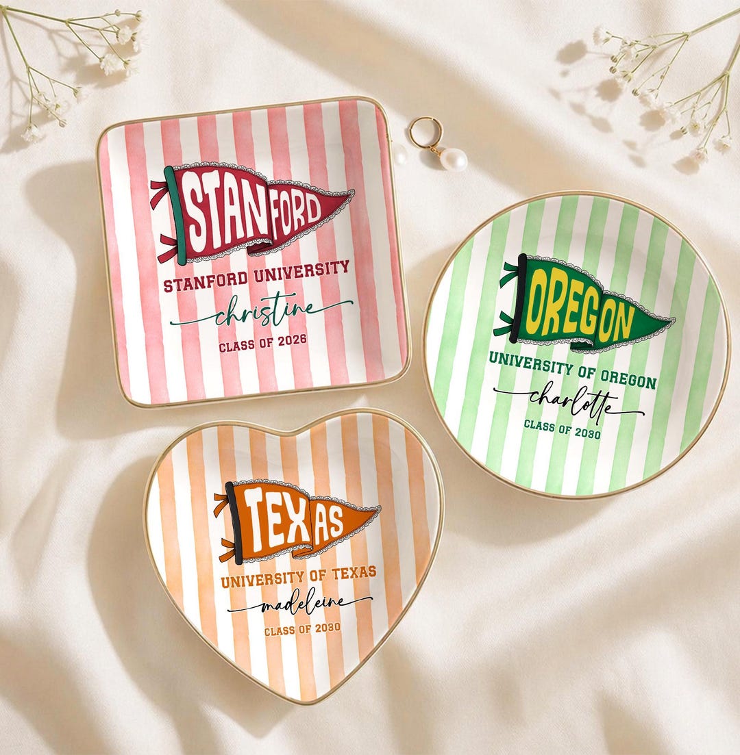 Personalized School Pennant Flag Ring Dish, Graduation Gift, College ...