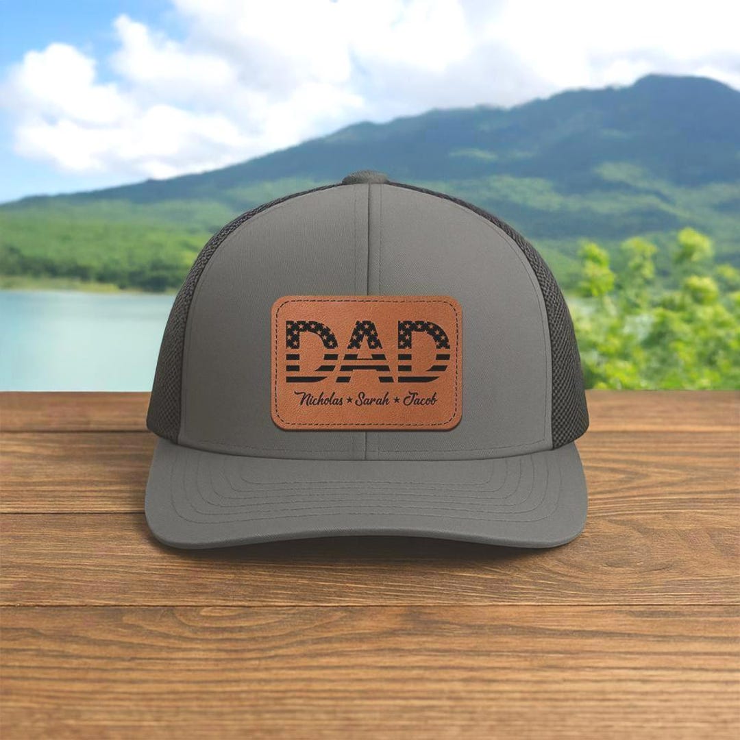 Custom Kids Name Dad Hat, Fathers Day Gift for Dad, Leather Patch Dad ...