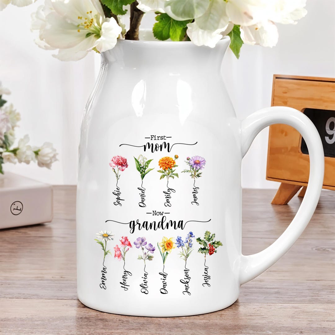 Grandma Flower Vase, First Mom Now Grandma, Grandma Gift, Custom Birth ...