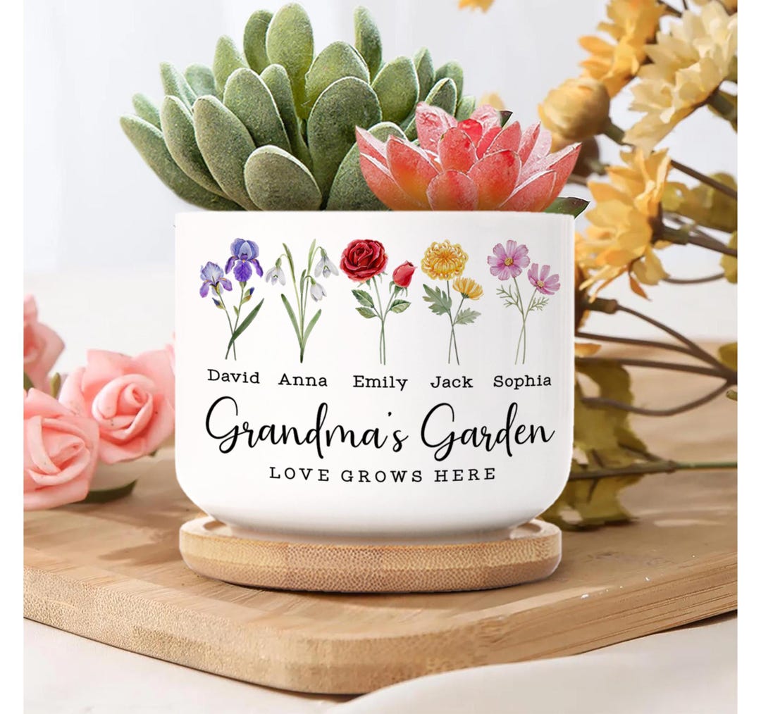 Grandma Plant Pot, Grandma Gift, Personalized Birth Month Flower Plant ...