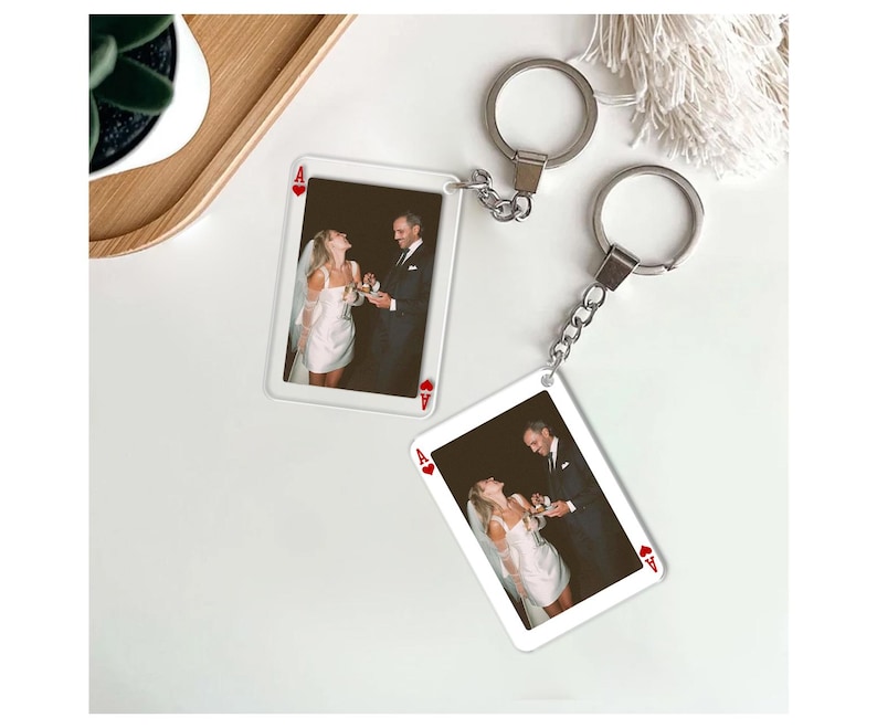 Custom Couple Keychain, Playing Card Keyring, Personalized Couple Photo ...
