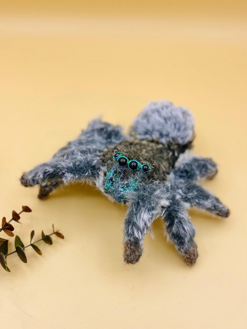 Jumping Spider Plushie, Handmade Fluffy Cute Spider Plush, Gray ...