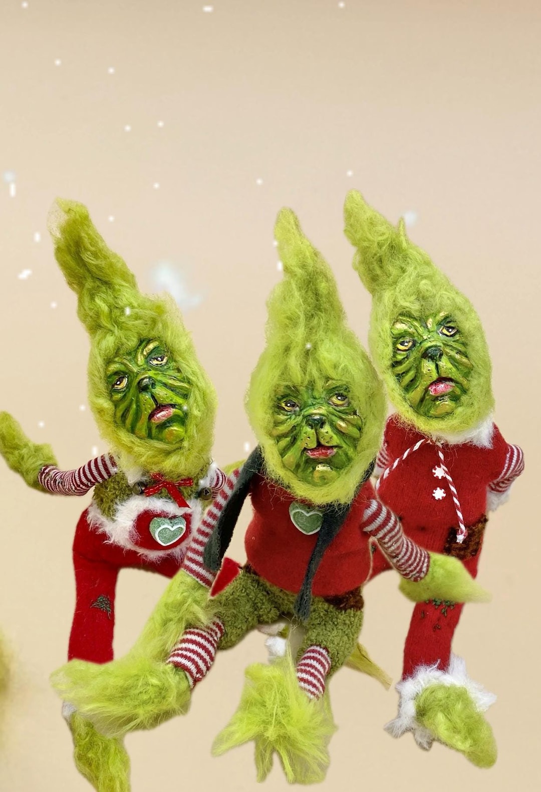 Grinch Handmade Doll, Articulated Christmas Character, Posable Hand ...