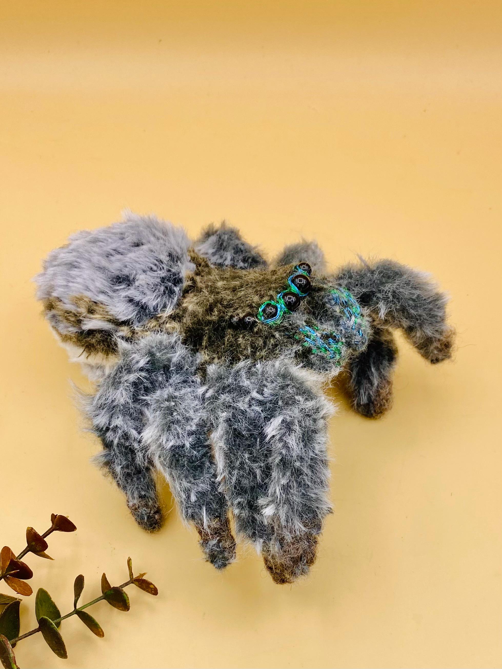 Jumping Spider Plushie, Handmade Fluffy Cute Spider Plush, Gray ...