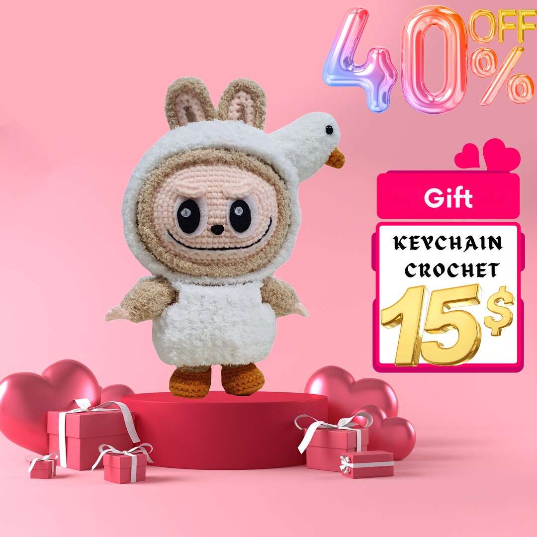 Labubu in Duck Clothes Amigurumi Doll Handmade Labubu Crochet Doll Gift ...