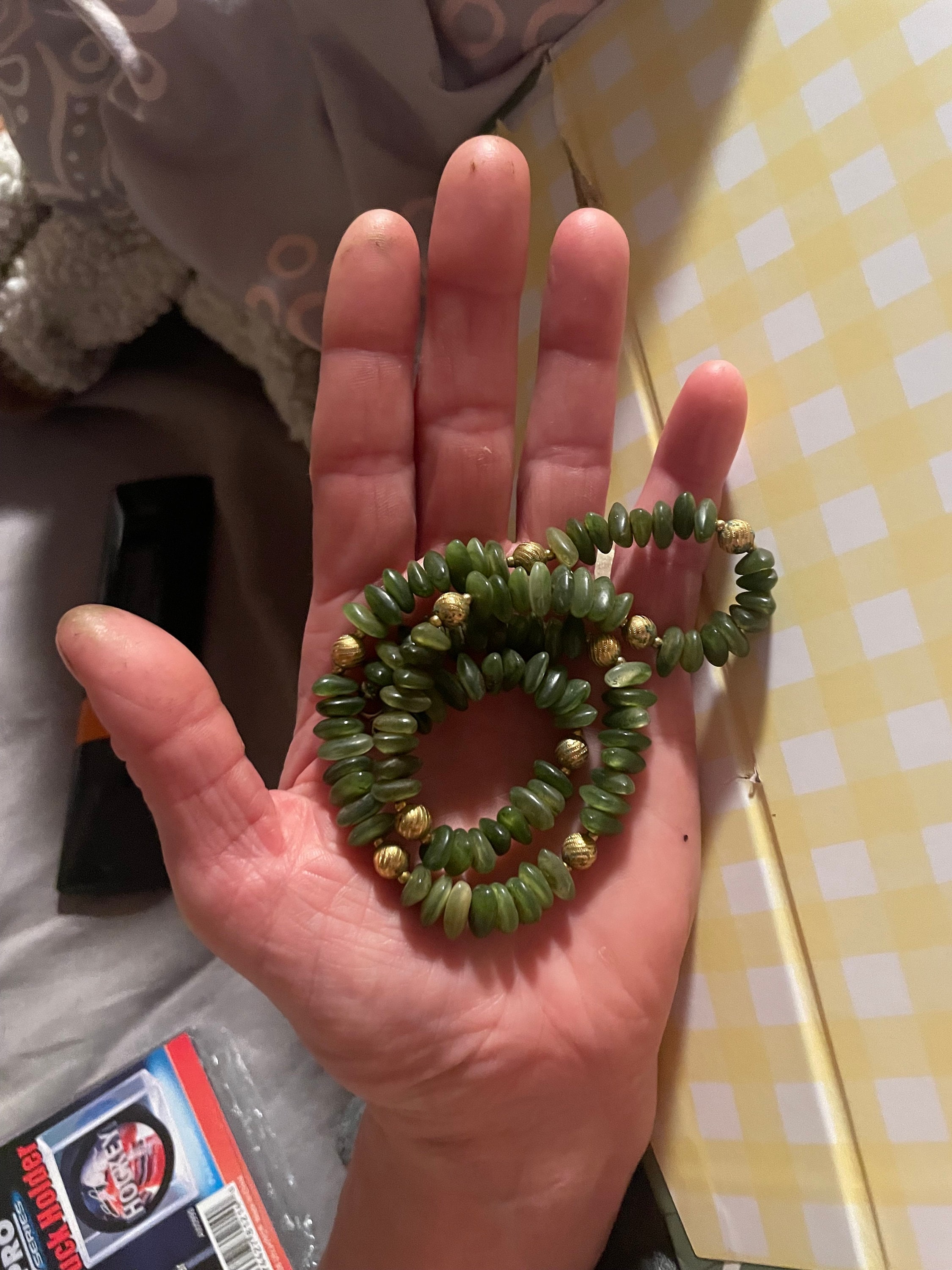 Native American Green Jade Real Stone Gold Brass Beaded Vintage ...