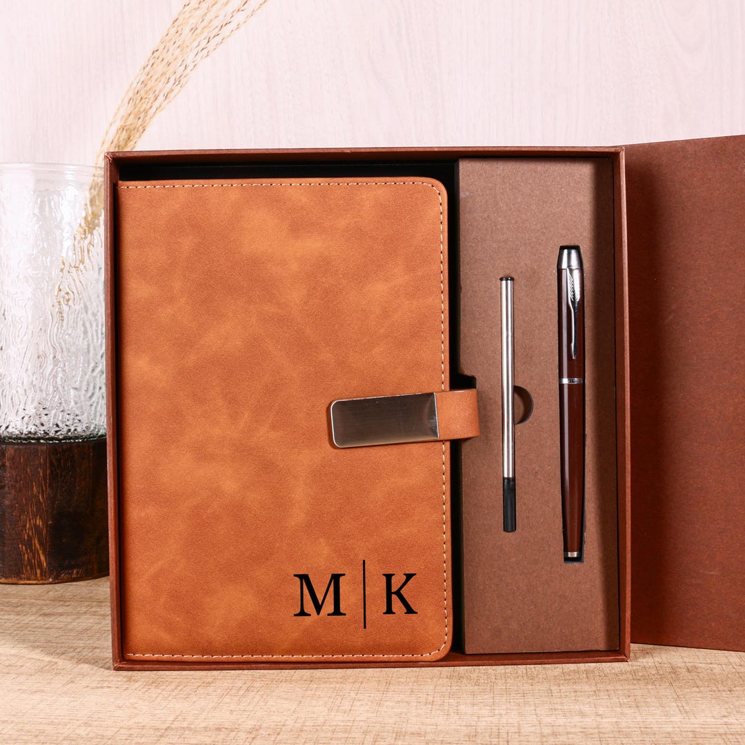 Custom Engraved Notebook Set With Pen, Initial Notebook Gifts ...