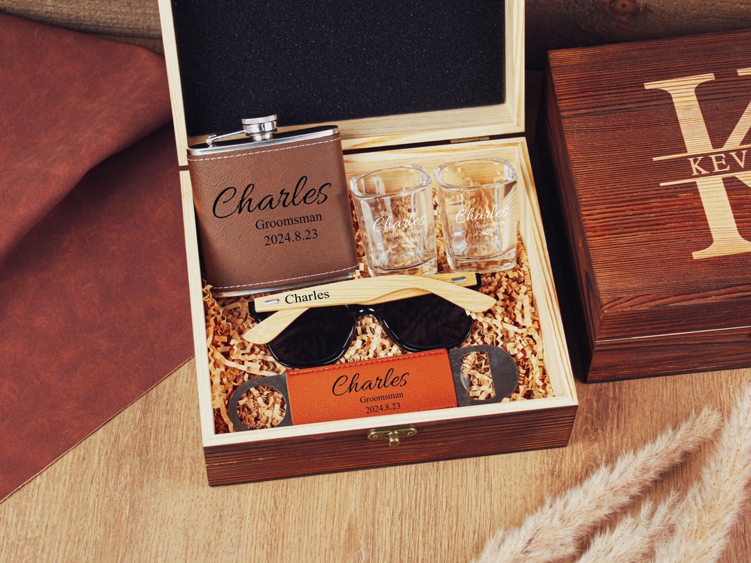Groomsmen Best Man Proposal Gift Set Box , Flask Gift Set , Mens ...
