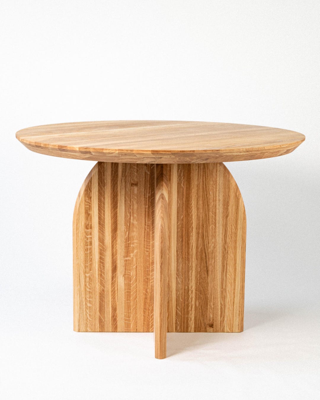 Round Oak Dining Table, Solid Wood Kitchen Table With Sculptural Base ...