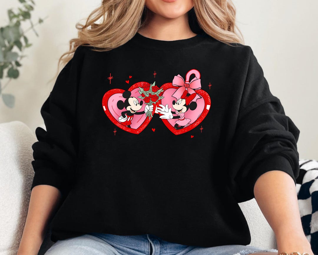 Retro Disney Heart Locket Watercolor Mickey Minnie Mouse Sweatshirt ...