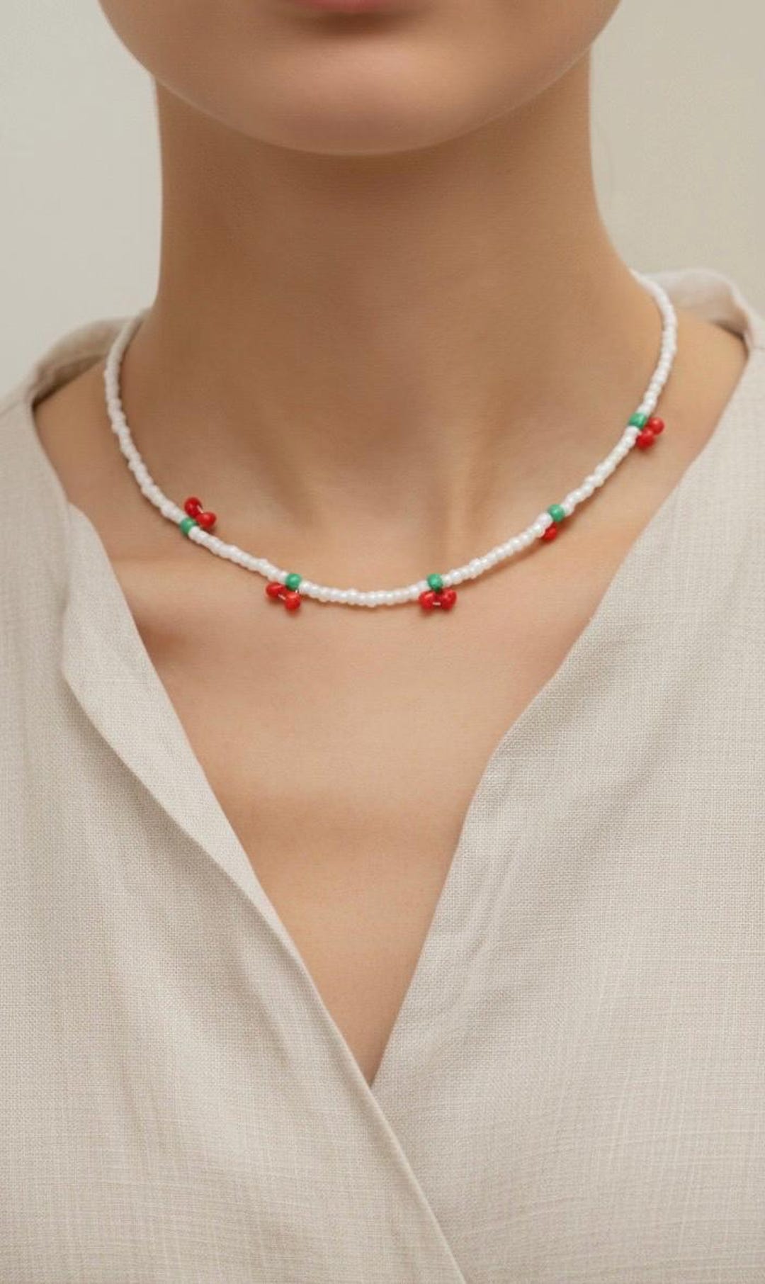 Cherry Choker Necklace – Beaded Boho Belly Chain, Indie and Minimalist ...
