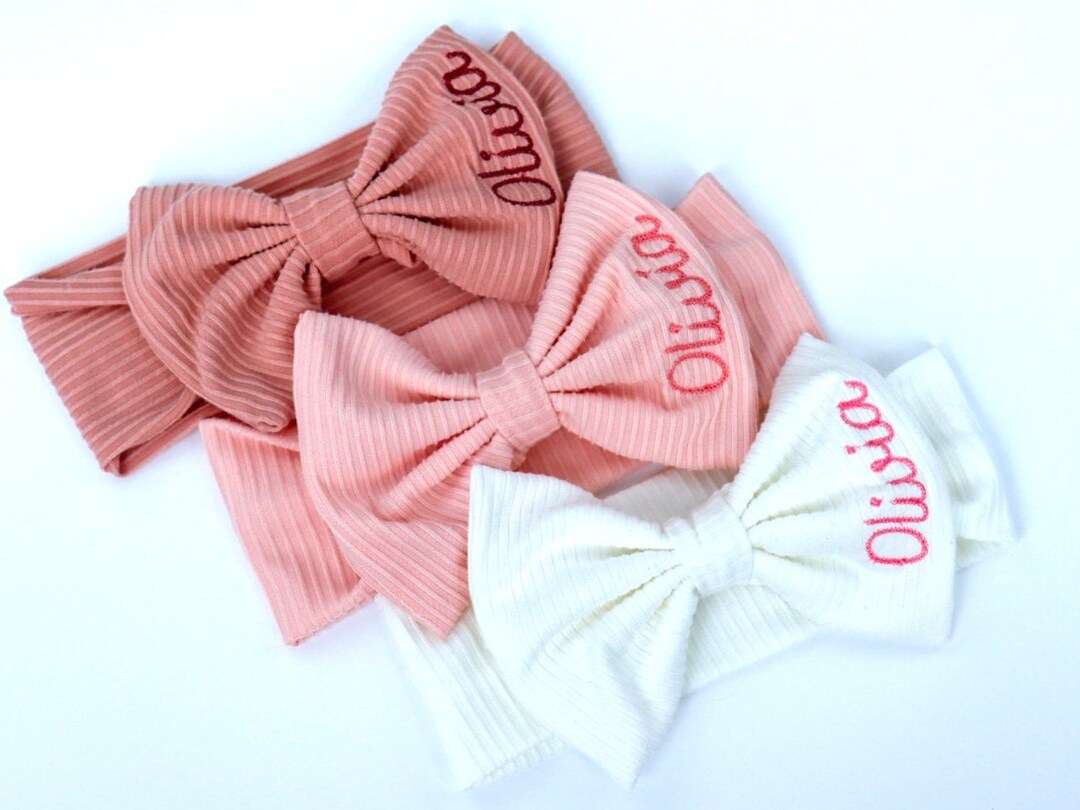 Personalized Baby Girl Bow Headband: Custom Embroidered Stretchy Bow - Etsy