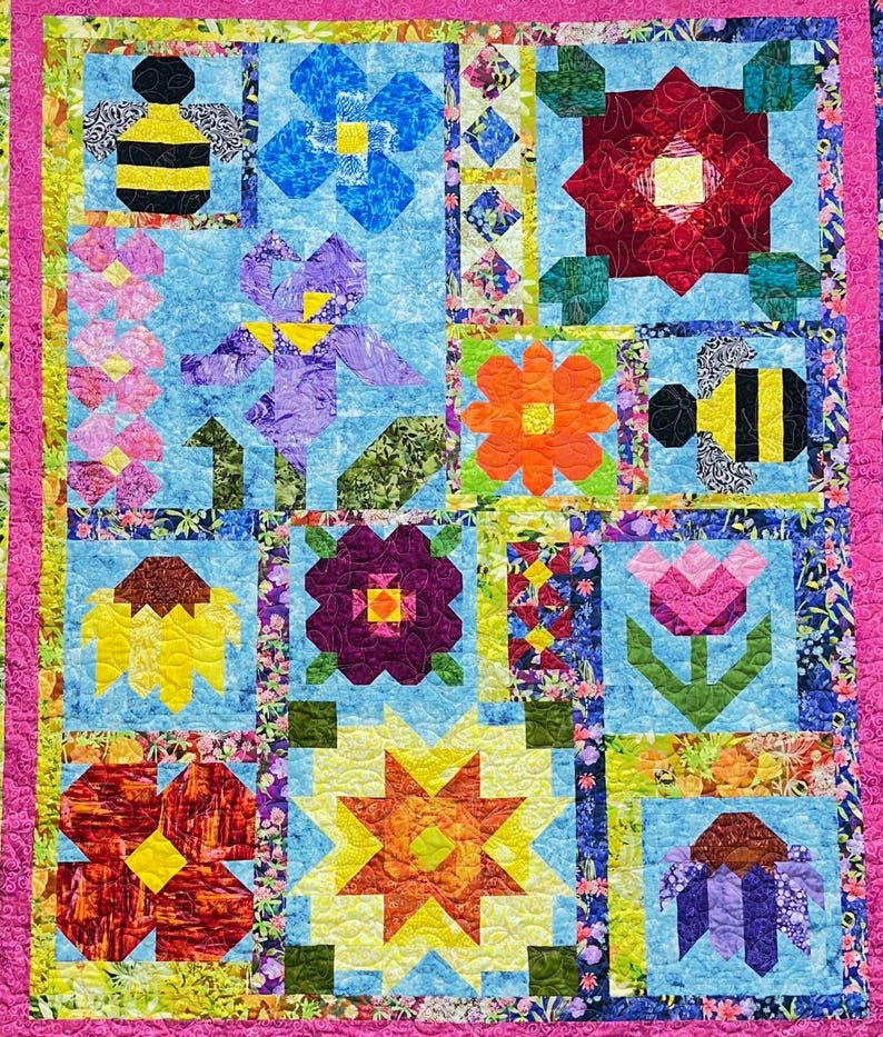 Bee Garden Quilt - Block 4 - Block of the Month - DIGITAL DOWNLOAD - Etsy