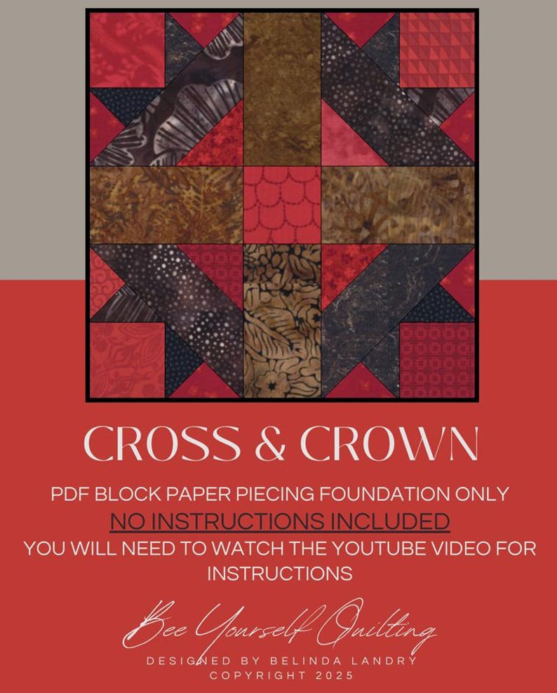 Cross and Crowns Paper/foundation Pieced Quilt Block - Please See ...