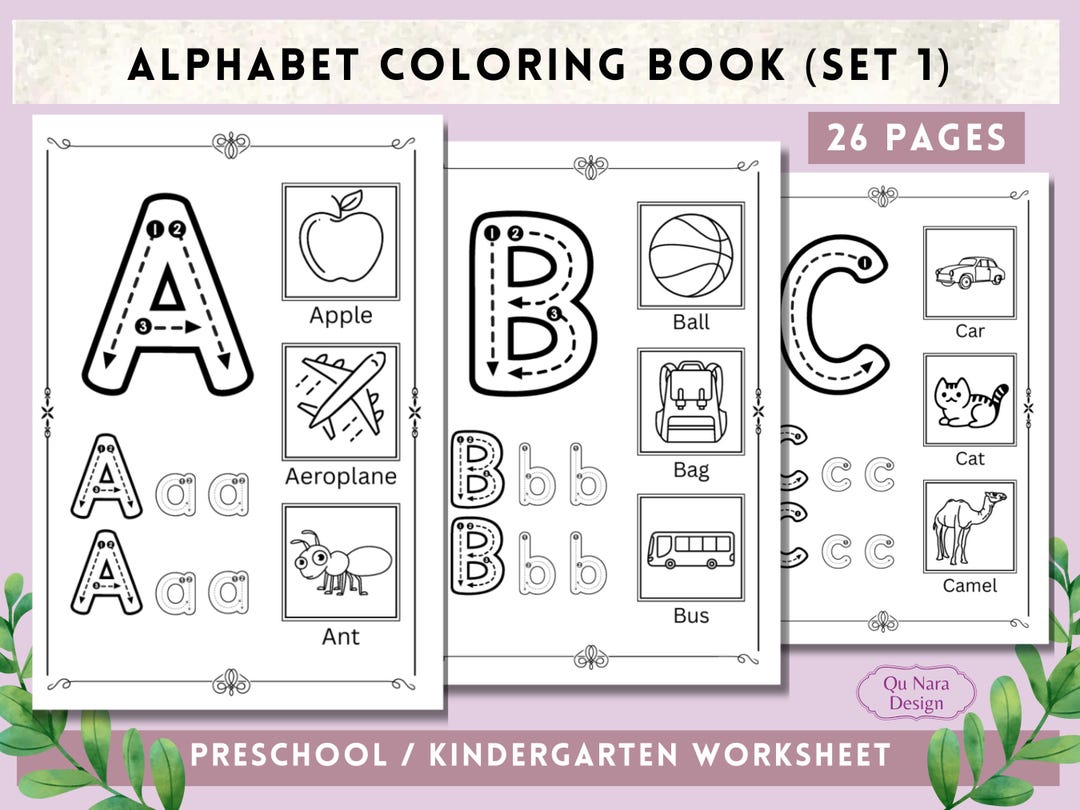 Alphabet Coloring Book (set 1) - Printable Kindergarten Preschool ...