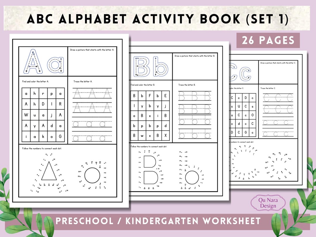 ABC Alphabet Activity Book (set 1) - Printable Kindergarten Preschool ...