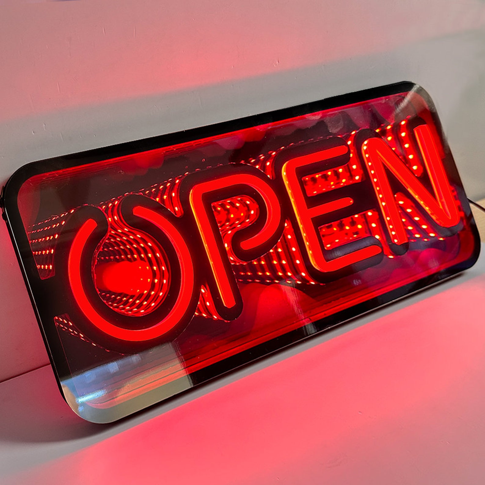 LED Infinity Mirror Open Signs, 19x8 in 3D Mirror RGB OPEN Light Sign ...