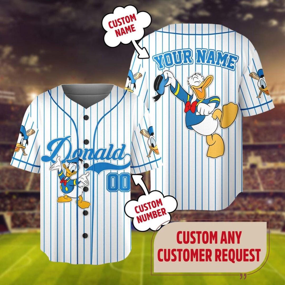 Custom Donald Duck Baseball Jersey, Mickey and Friends Baseball Sports ...
