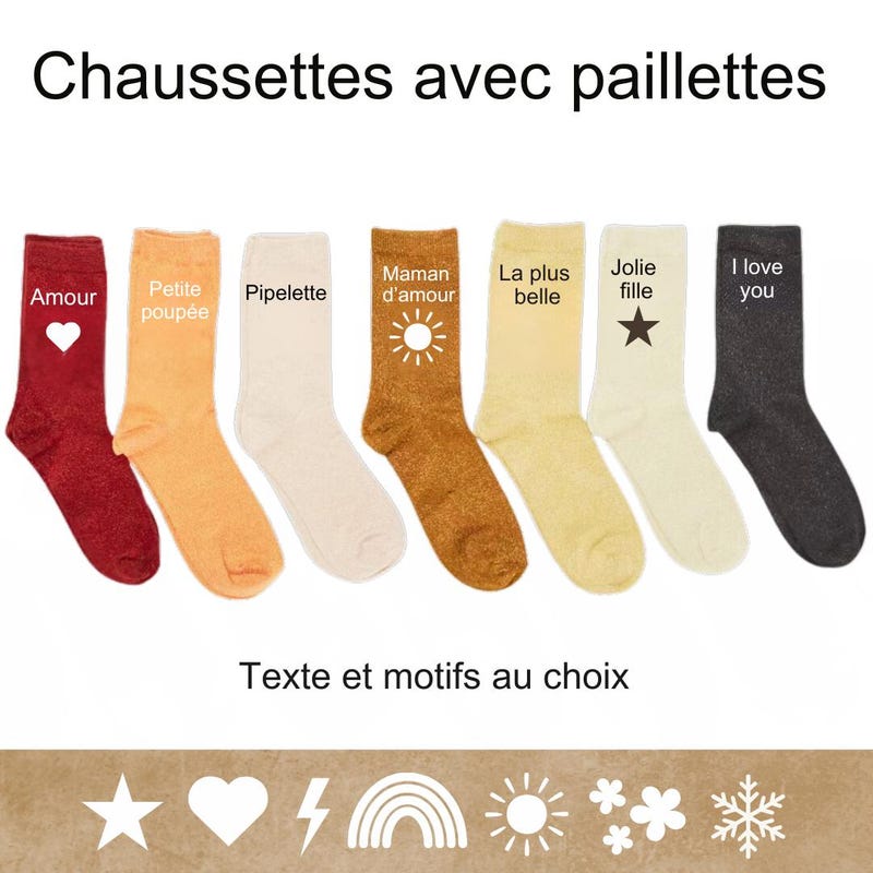 Chaussettes paillettes message - Etsy France