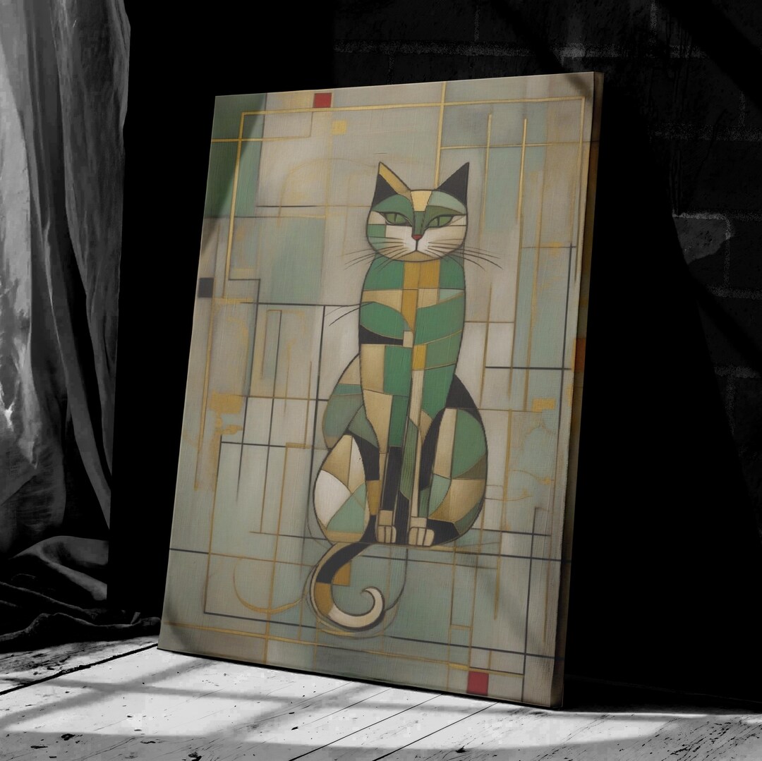 Piet Mondrian Style Cat Geometric Abstract Canvas Print, Modern ...