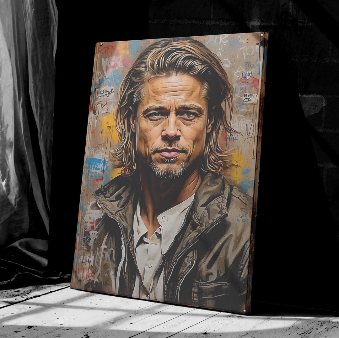 Brad Pitt Canvas Poster Banksy Painting Look Brad Pitt Poster Brad Pitt ...