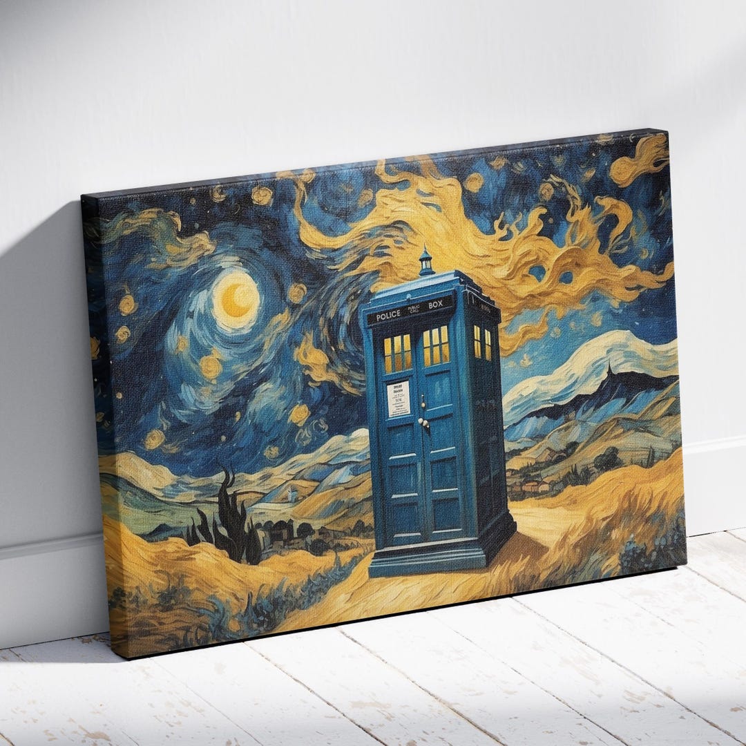 Tardis and Starry Night Canvas Art | Starry Night Inspired Cityscape ...