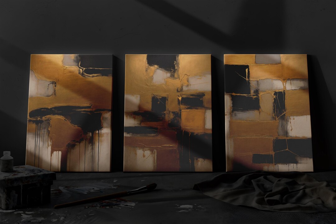 Mark Rothko Style Inspired Gold Abstract Canvas Set of 3 | Large ...