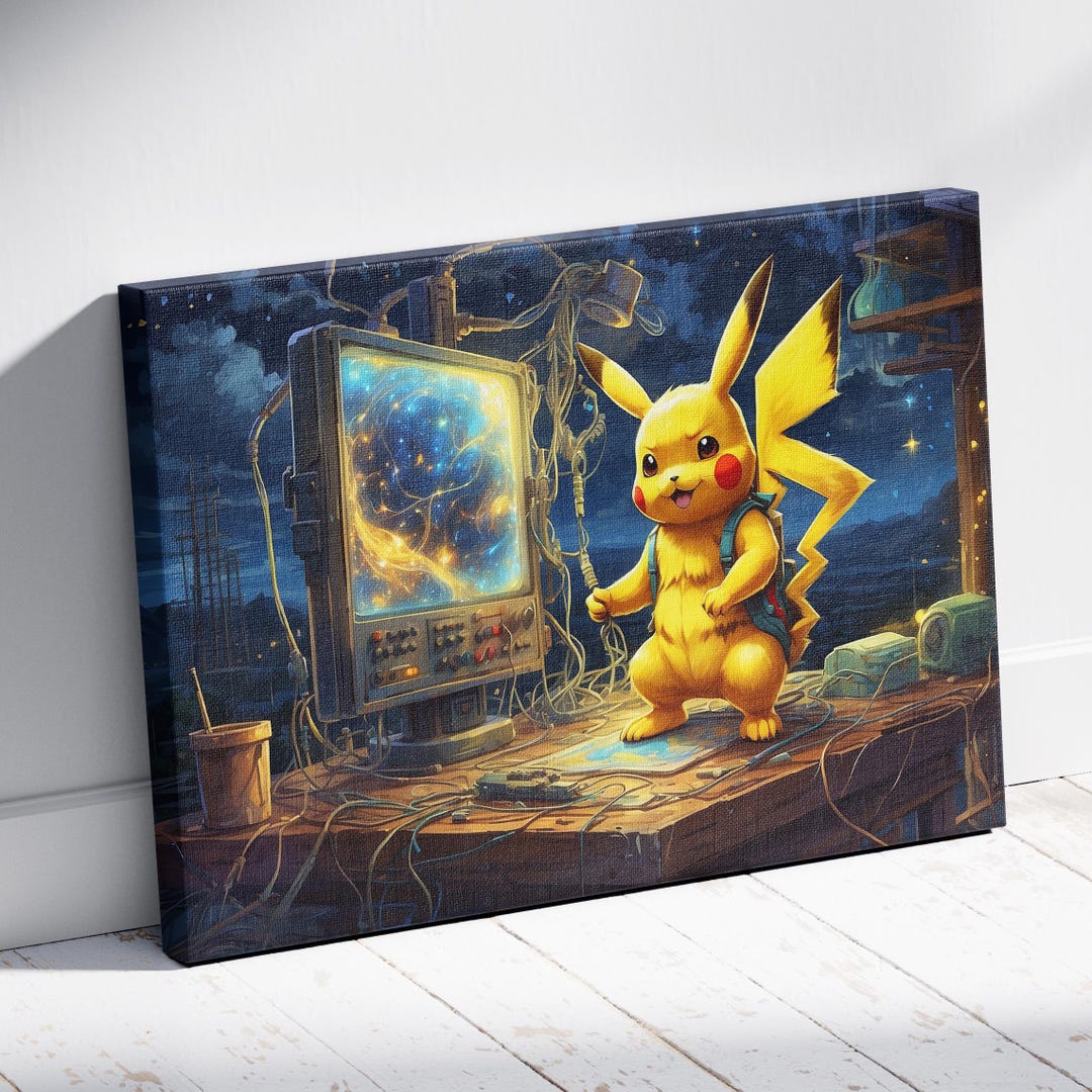 Pikachu Canvas Art Starry Night Sky, Cute Pikachu Wall Decor, Perfect ...