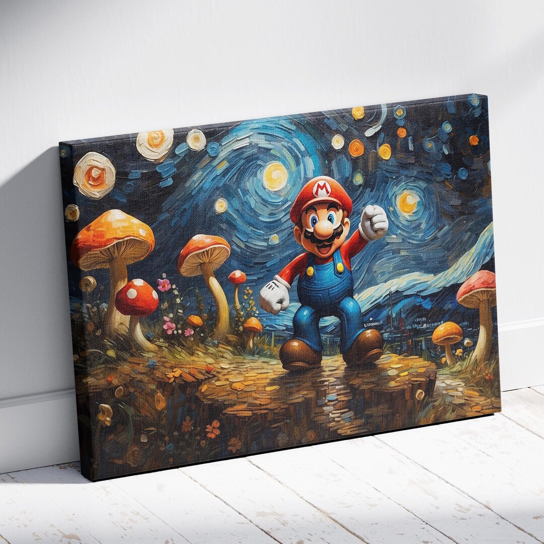 Super Mario Starry Night Canvas Poster | Video Game Art | Mario Wall ...