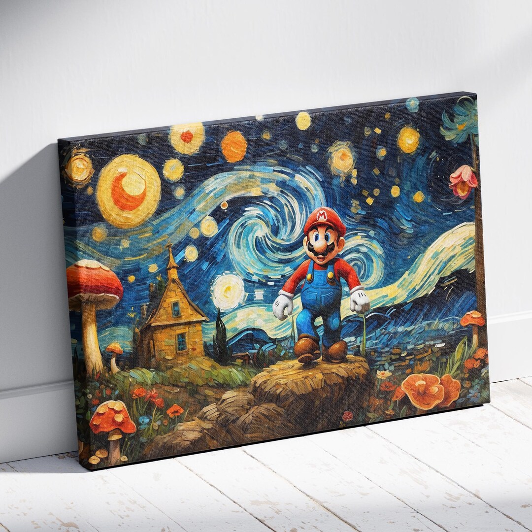 Super Mario Starry Night Canvas Poster | Video Game Art | Mario Wall ...