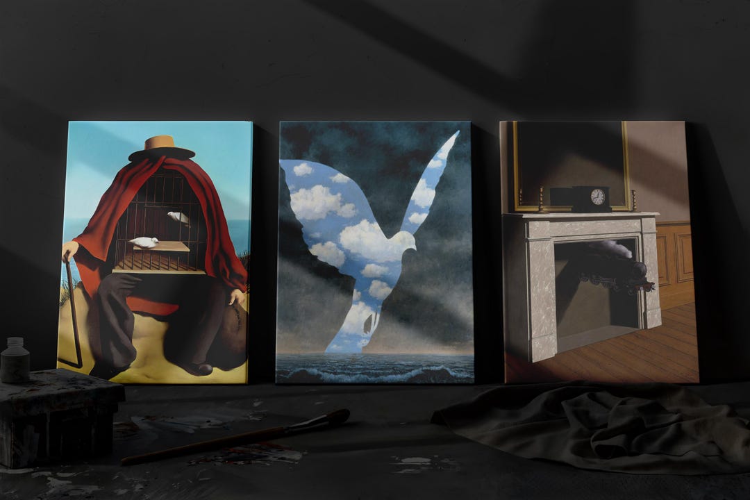 Rene Magritte Surrealist Canvas Art Set of 3 | Rene Magritte-inspired ...