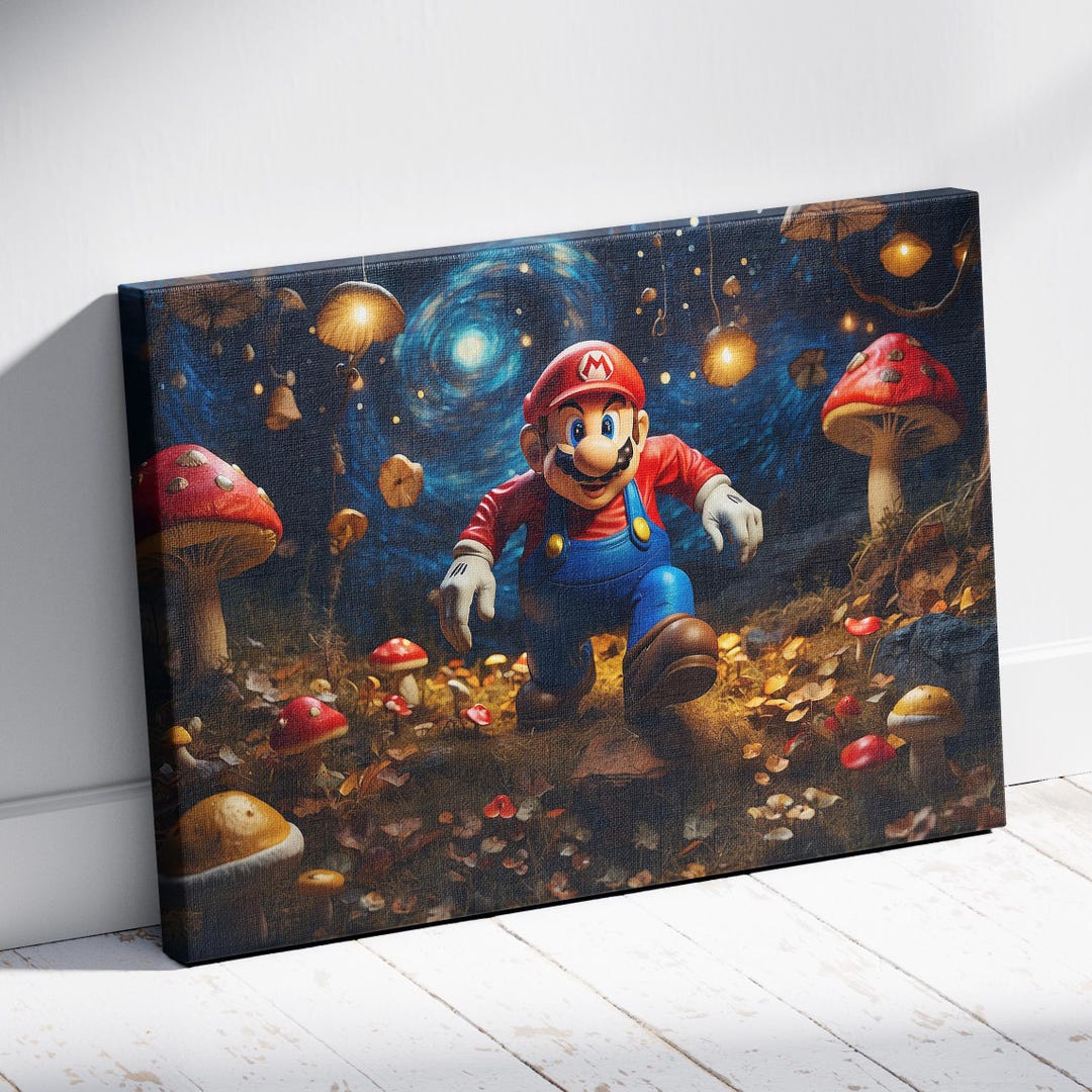 Super Mario Starry Night Canvas Poster | Video Game Art | Mario Wall ...
