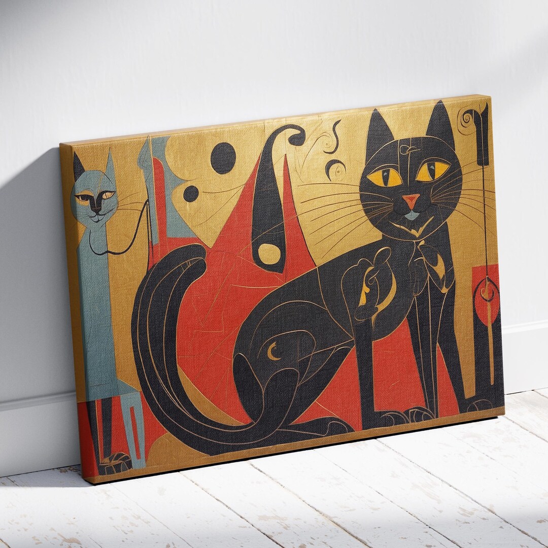 Picasso Style Cat Art Canvas | Abstract Feline Painting | Modern Cubist ...