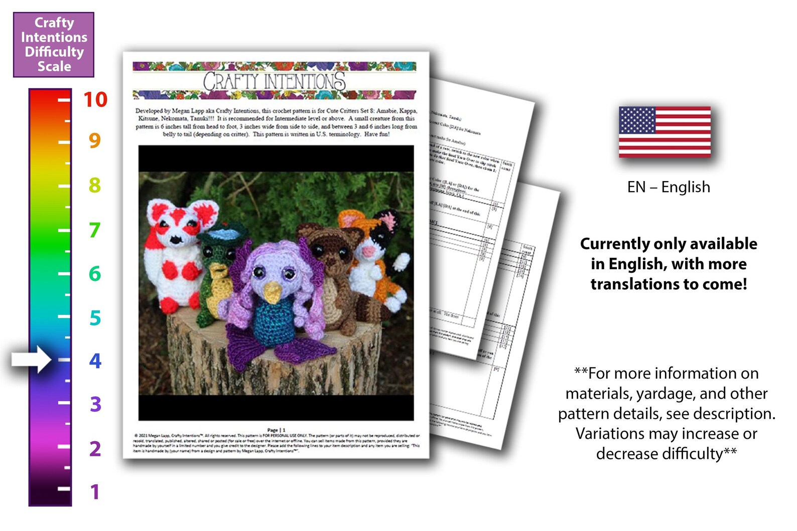 Cute Critters Set 8: Amabie Kappa Kitsune Nekomata Tanuki Crochet ...