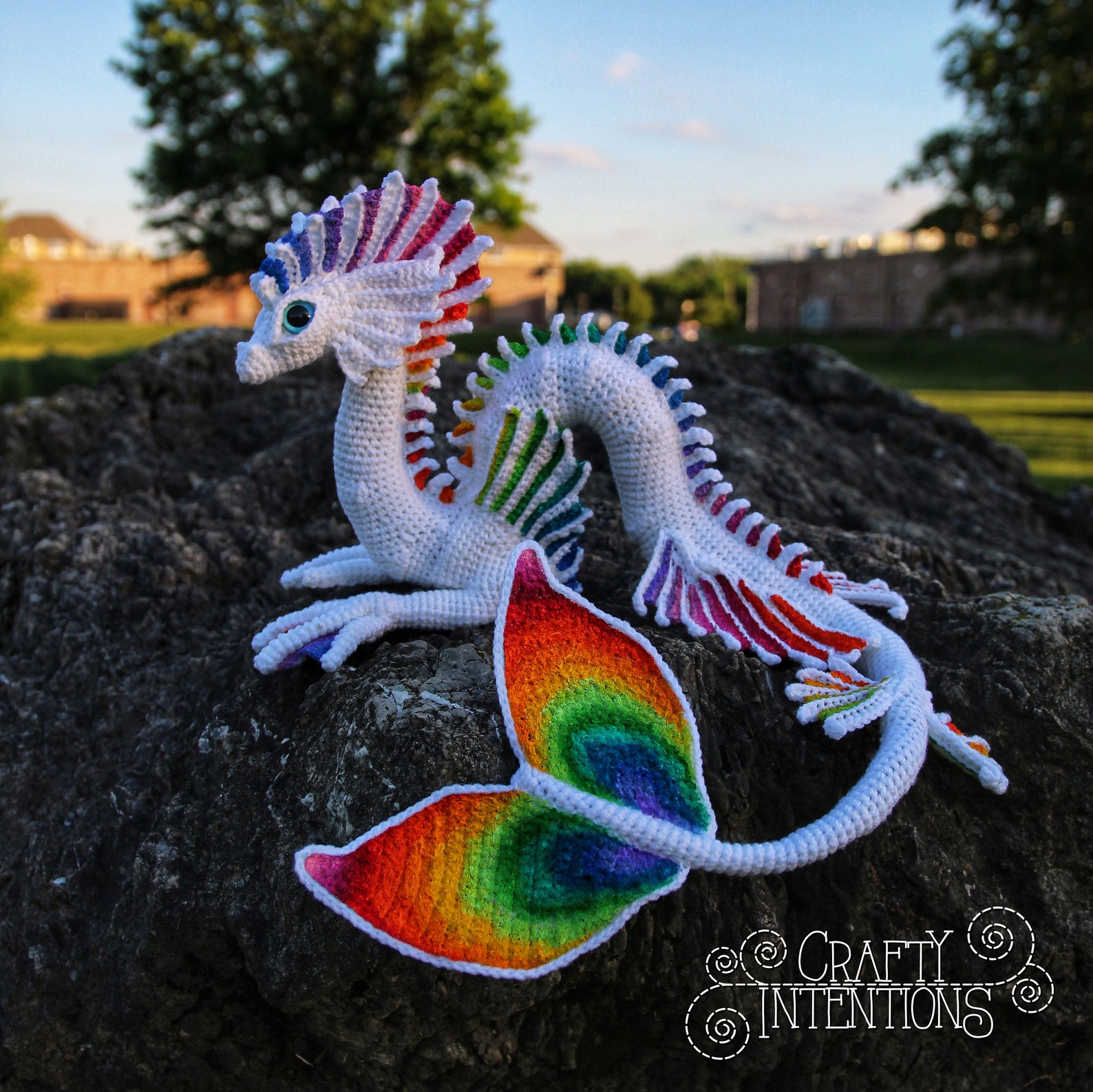 White Sea Serpent with Rainbow Painted Fins Crochet Amigurumi | Etsy