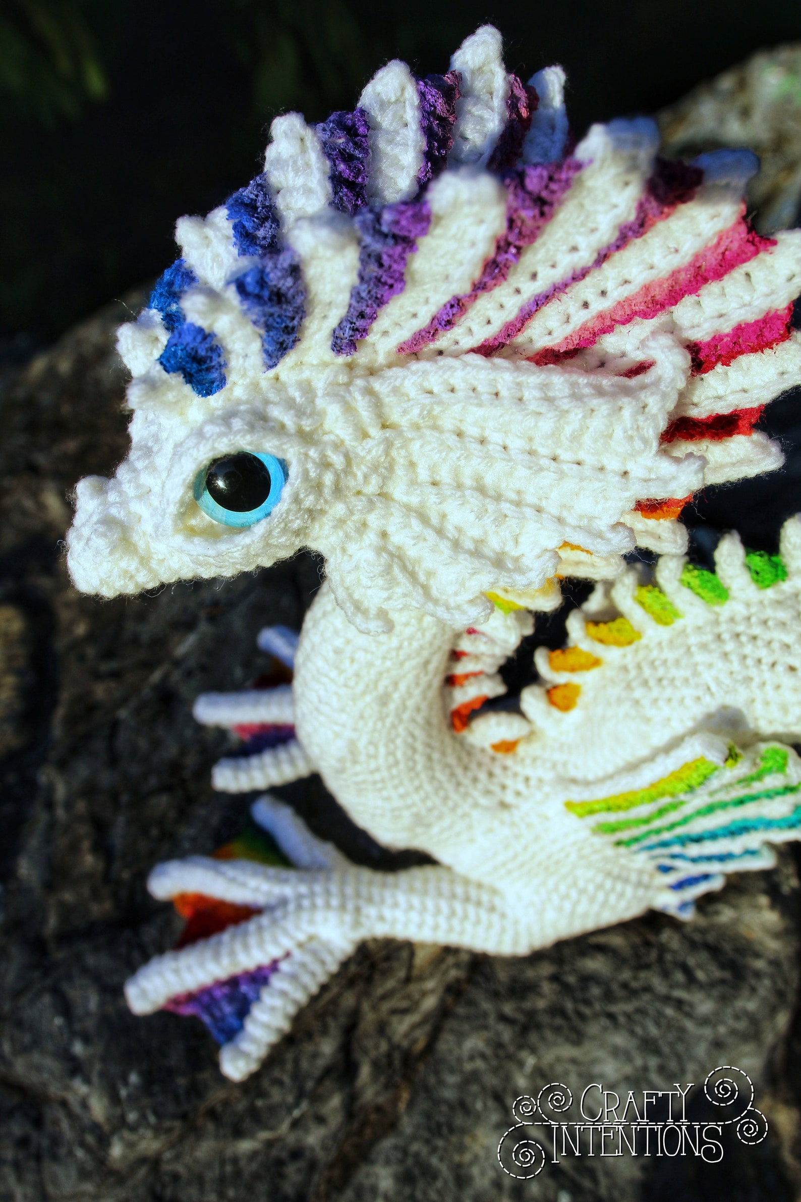 White Sea Serpent with Rainbow Painted Fins Crochet Amigurumi | Etsy