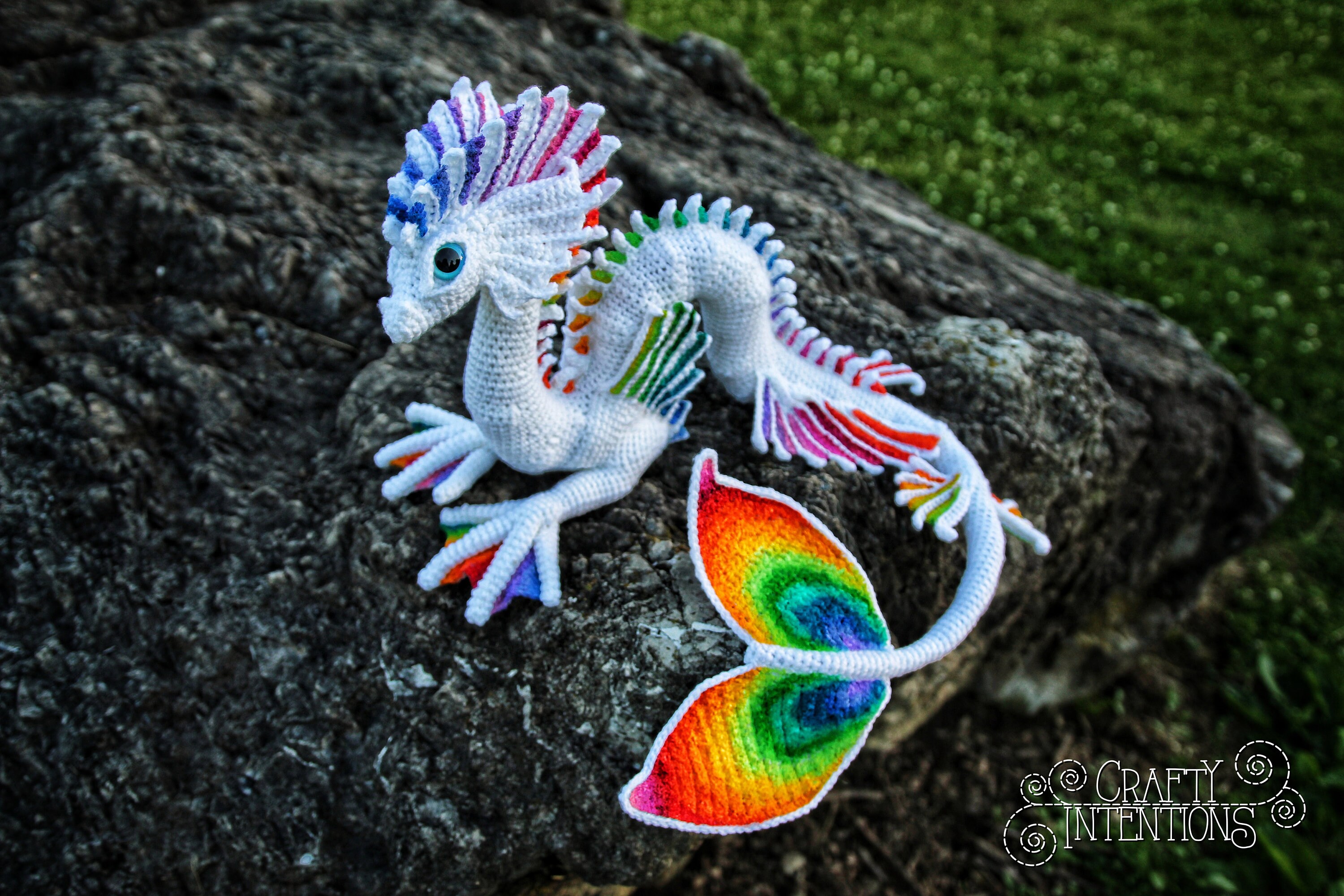 White Sea Serpent with Rainbow Painted Fins Crochet Amigurumi | Etsy