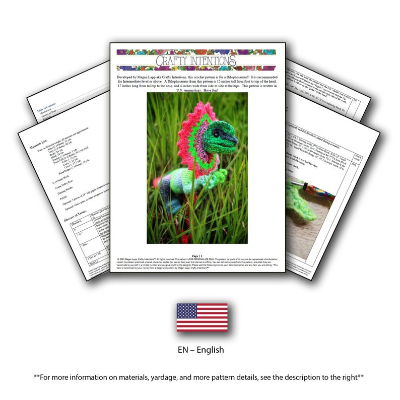 Dilophosaurus Crochet Pattern by Crafty Intentions DIGITAL PDF - Etsy