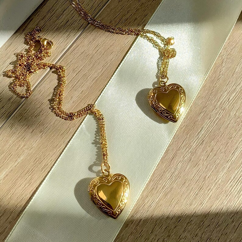 18k Gold Locket Necklace, Photo Necklace, Gold Heart Pendant, Stainless ...