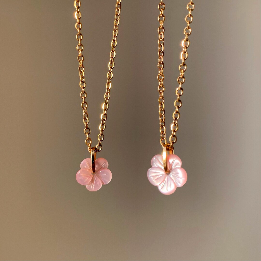 Pink Sakura Necklace, Tiny Cherry Blossom Shell Flower Necklace ...