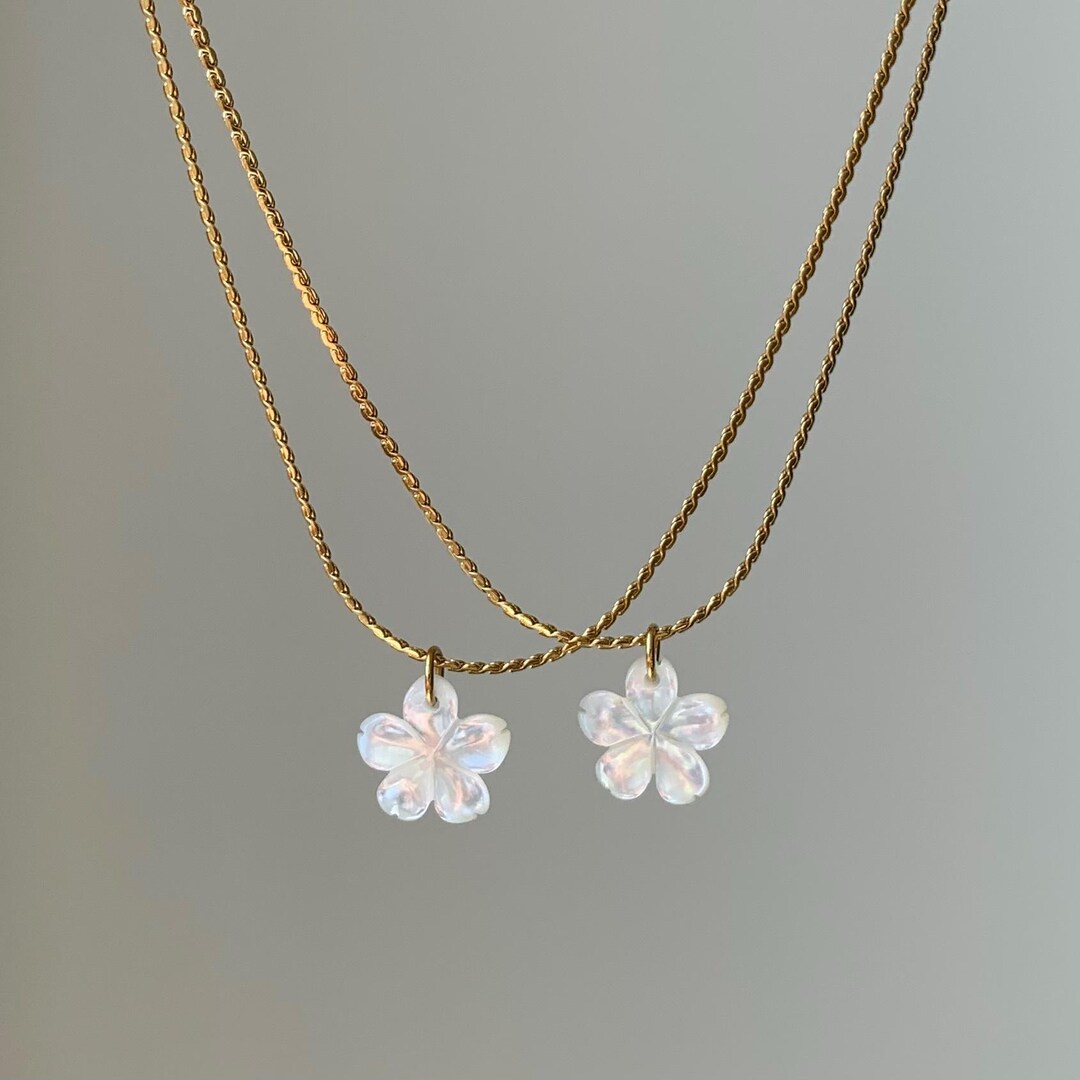 Flower Shell Necklace, Mini Seashell Charm Necklace, Natural White ...