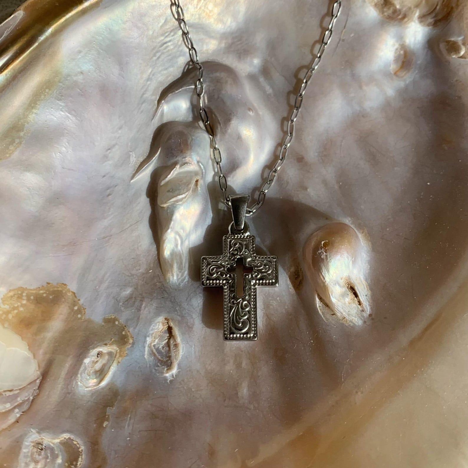 Silver Cross Pendant Necklace, Victorian Style Cross Necklace ...