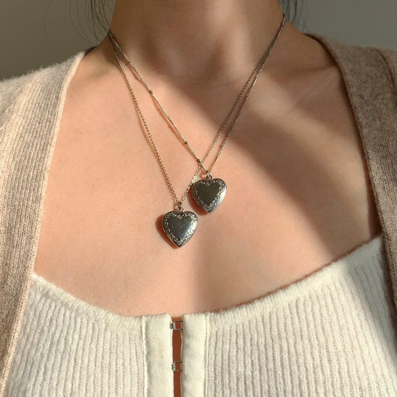 Silver Locket Necklace, Photo Necklace, Heart Locket, Stainless Steel ...